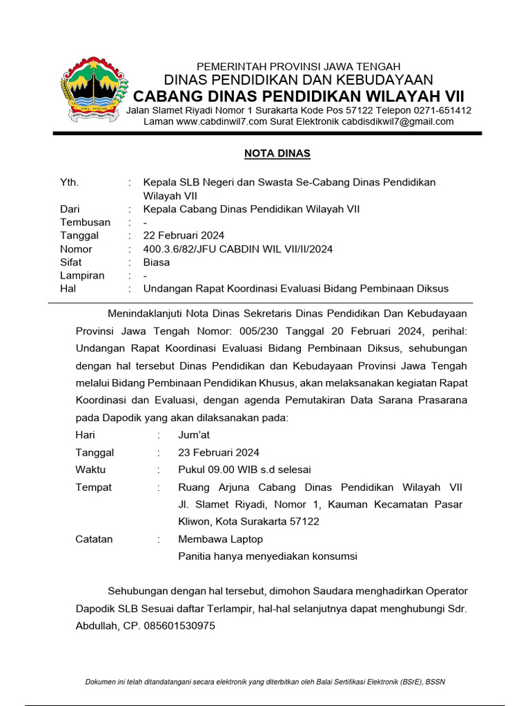 Rapat Evaluasi Diksus SLB Jawa Tengah | PDF