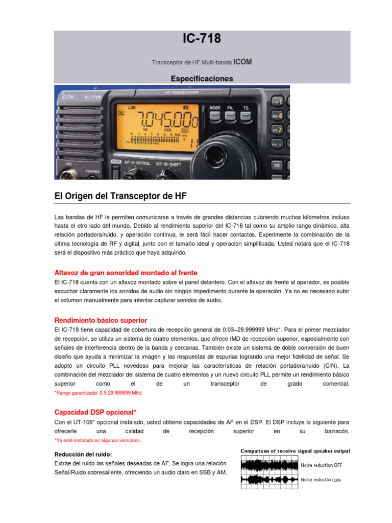 Transceptor ICOM IC-718 HF Multi-banda | PDF | Micrófono | Altoparlante