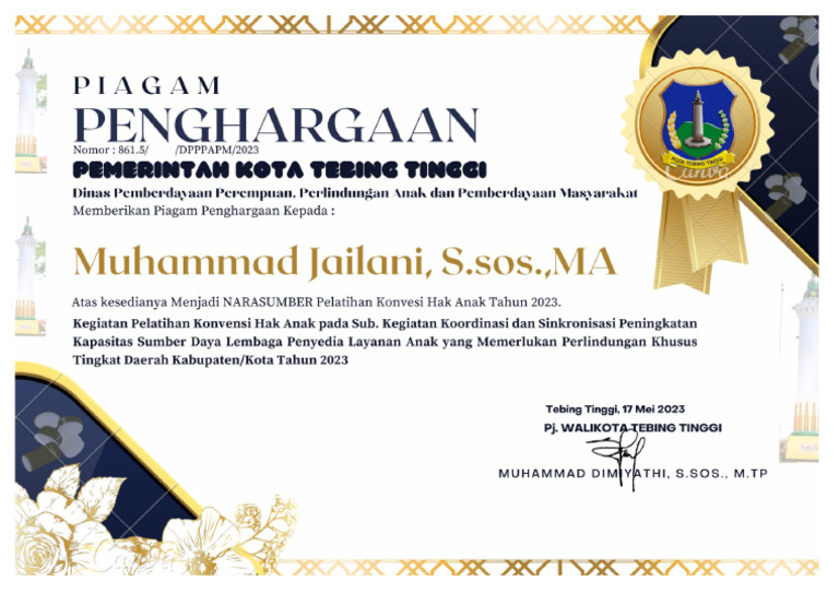 Piagam Penghargaan 2023 | PDF