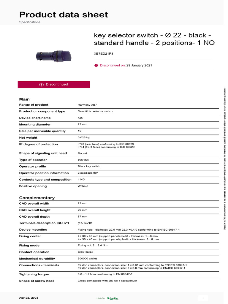 Harmony XB7 - XB7ED21P3 | PDF | Switch | International Electrotechnical ...