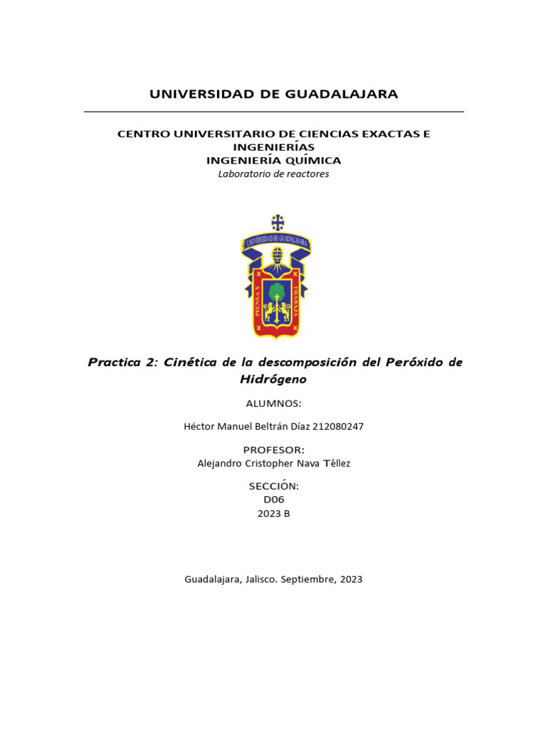 Practica 2 Lab de Reactores | PDF | Peróxido de hidrógeno | Catálisis