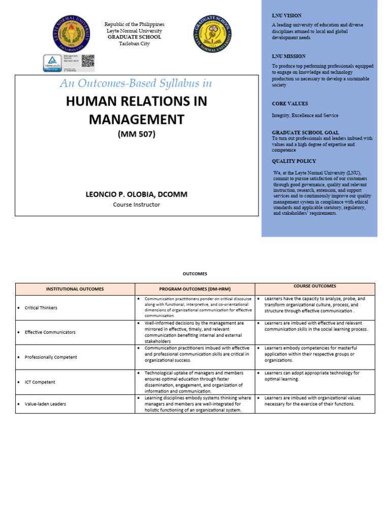 Graduate Course: Human Relations | PDF | Interpersonal Relationships | Communication
