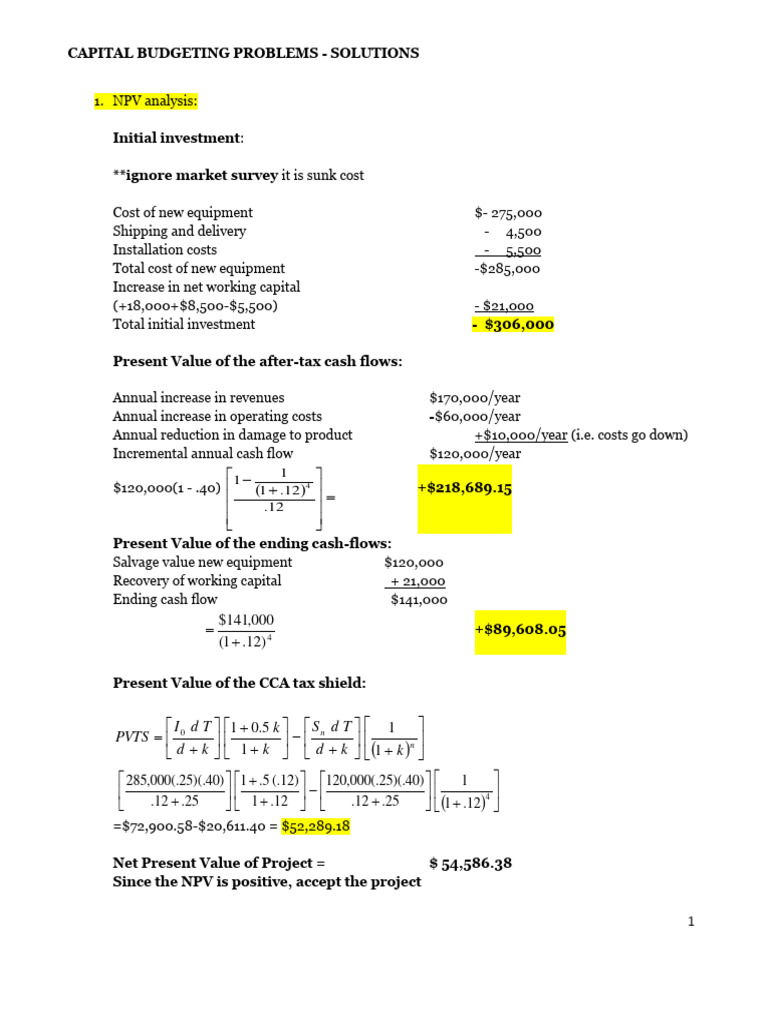 Capital Budgeting Solutions Overview | PDF | Capital Budgeting | Net Present Value