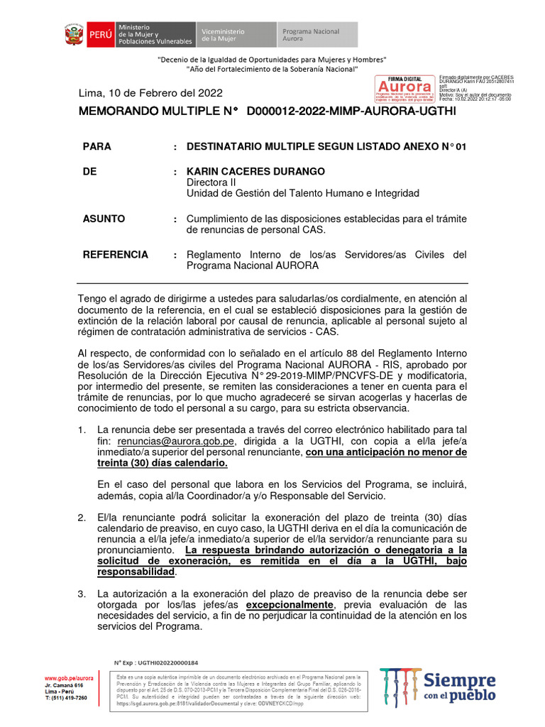 Memorando Multiple d000012 2022 Mimp Aurora Ugthiuas | PDF