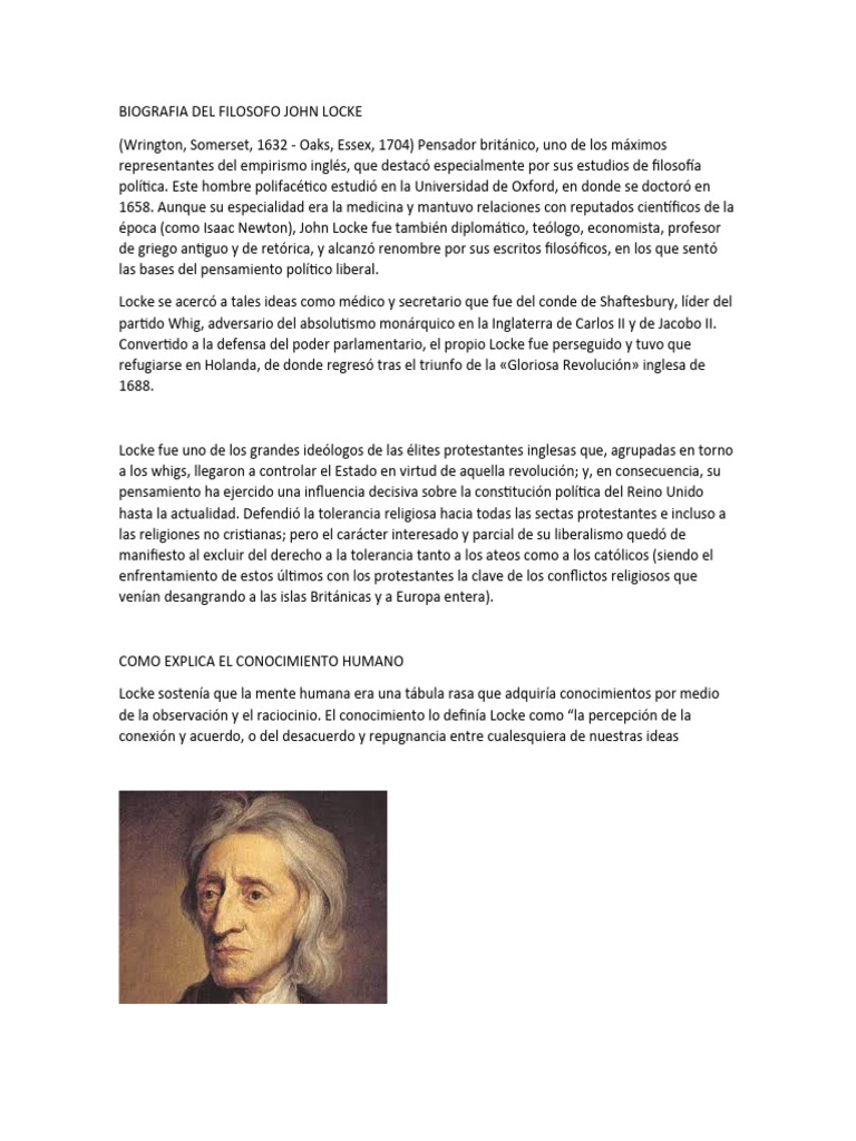Biografia Del Filosofo John Locke | PDF | John Locke | René Descartes