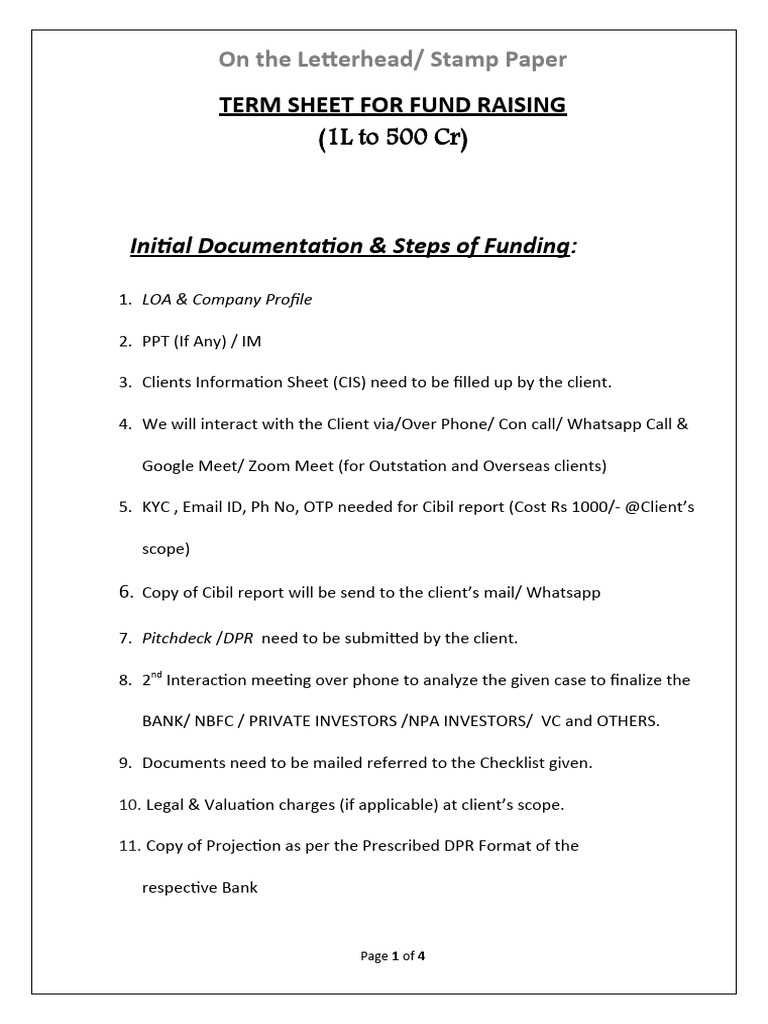 Fundraising Term Sheet Process Guide | PDF | Loans | Economies
