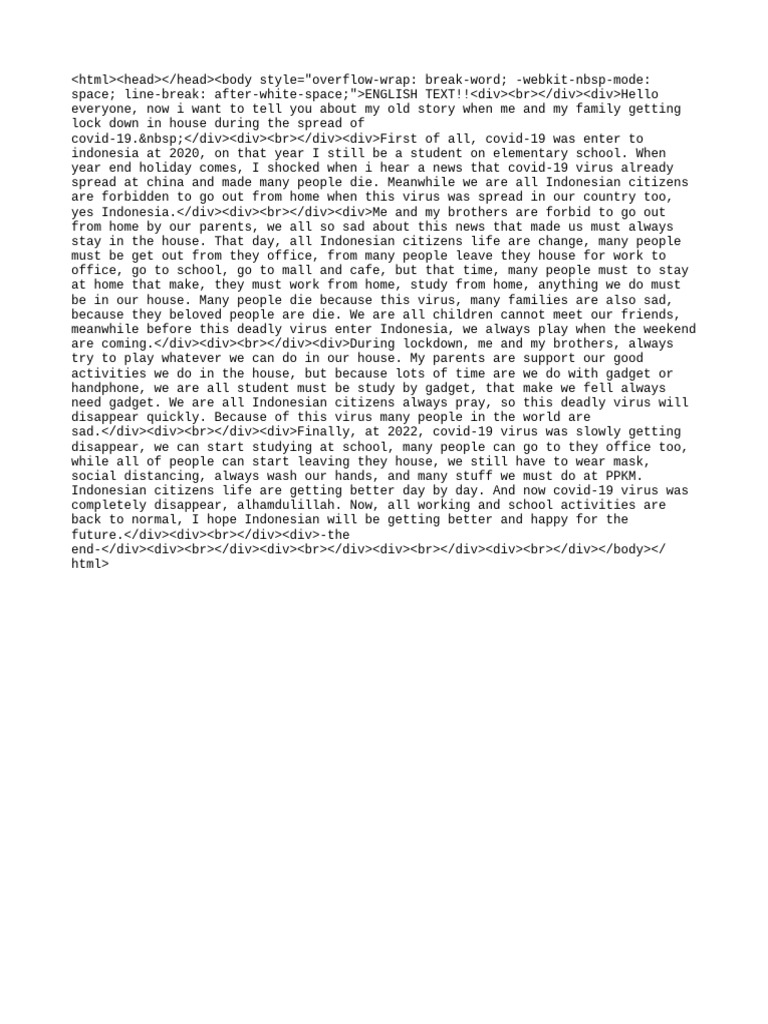 My Family's Lockdown Experience in Indonesia | PDF