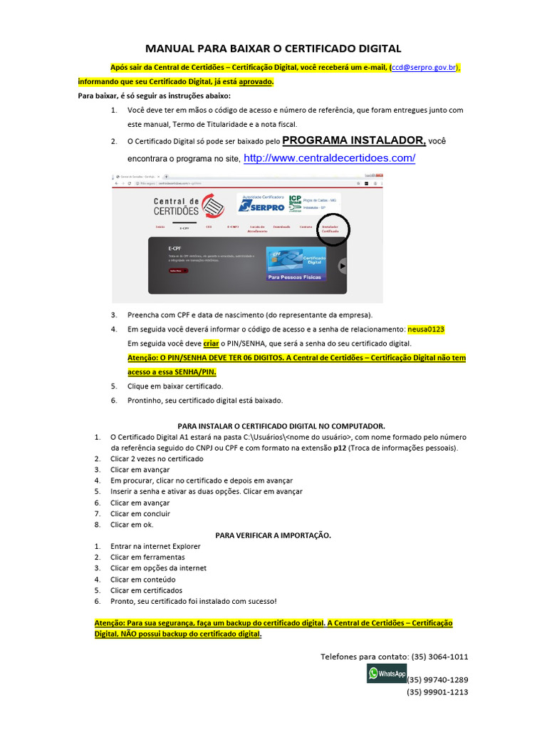 Manual para Baixar o Certificado Digital | PDF | Senha | Internet