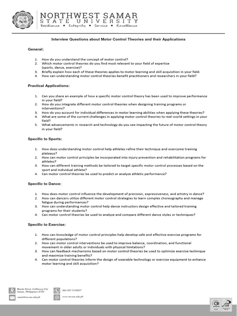 PED 103 Interview Guide Questions | PDF | Motor Control | Theory