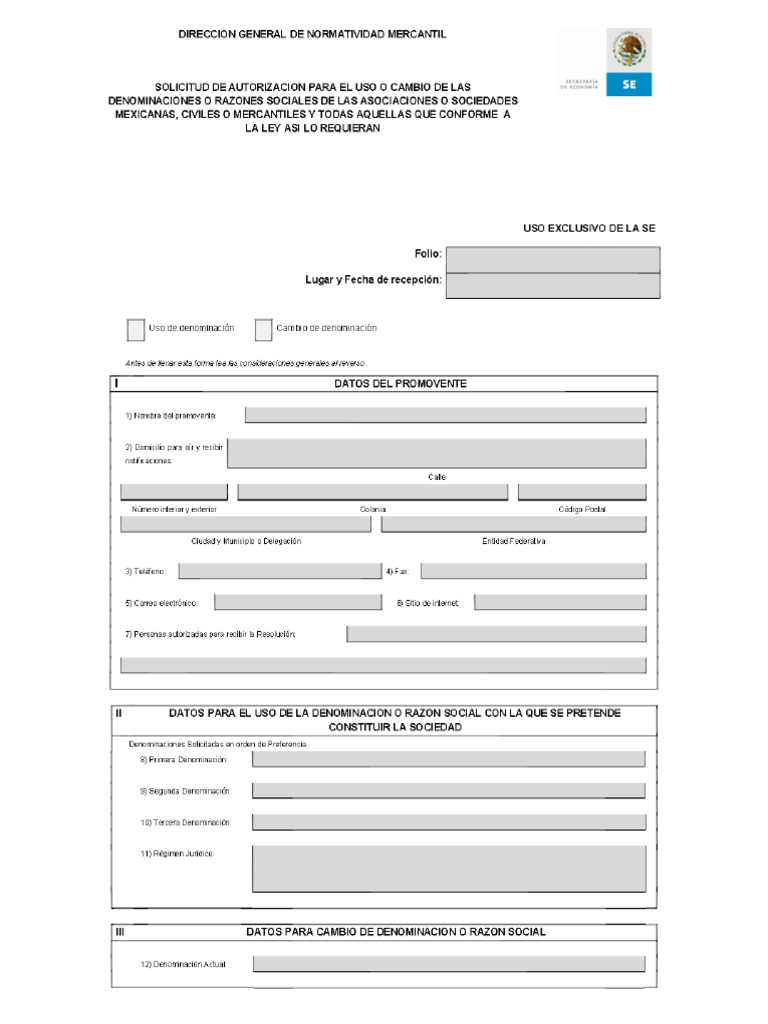 Solicitud de Autorizacion para El Uso o Cambio de Las Denominaciones o Razones Sociales | PDF