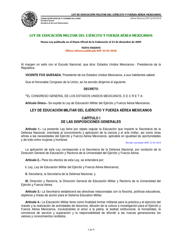 Ley de Educación Militar Del Ejército y Fuerza Aérea Mexicanos | PDF ... Ley de Educación Militar Del Ejército y Fuerza Aérea Mexicanos | PDF ...