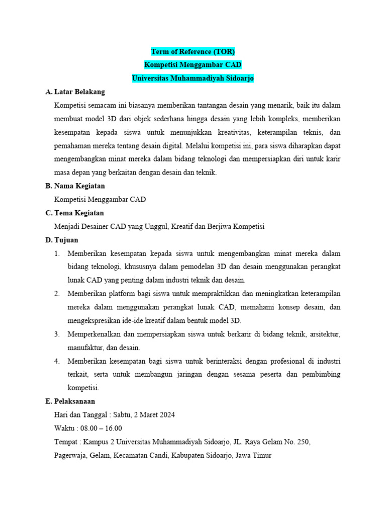 TOR Desain CAD Expo Saintek 2024 | PDF | Seni