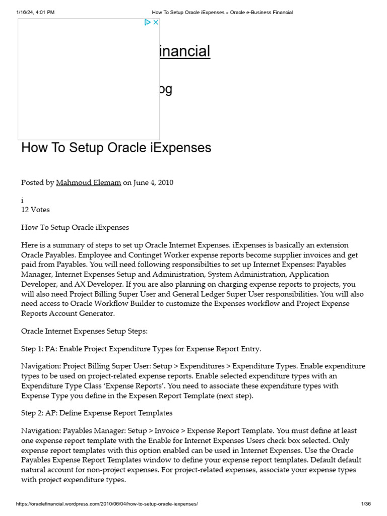 How To Setup Oracle IExpenses Oracle E-Business Financial | PDF ... How To Setup Oracle IExpenses Oracle E-Business Financial | PDF ...