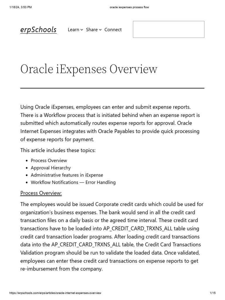 Oracle Iexpenses Process Flow | PDF | Accounts Payable | Information Technology