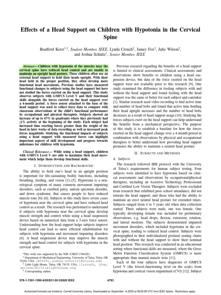 Effects of A Head Support On Children With Hypotonia in The Cervical ...