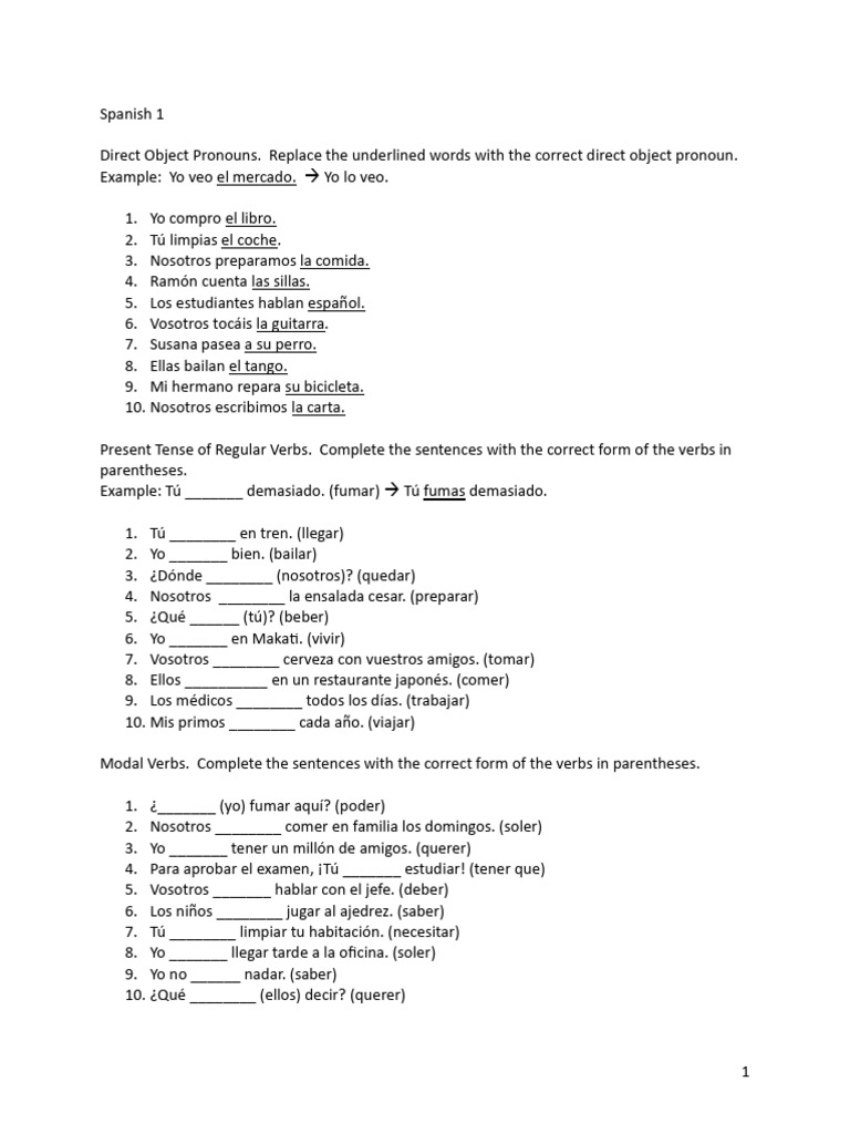 Ejercicios de gramática en español PDF | PDF