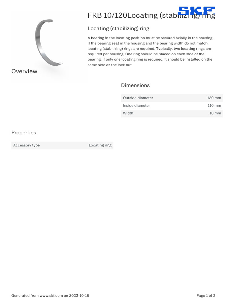 SKF FRB 10 - 120locating (Stabilizing) Ring Specification | PDF ...