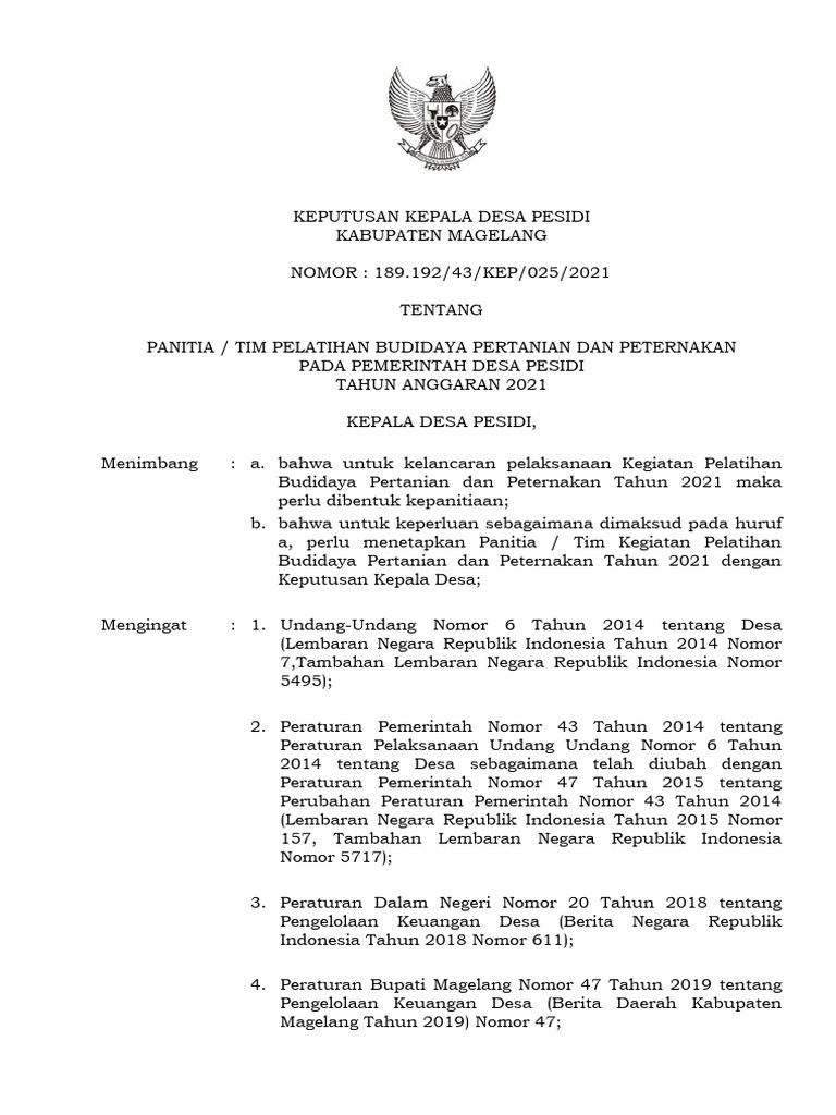 '.SK Panitia Kegiatan Tahun 2021 SWDMXG 43 SK Panitia Kegiatan Pelatihan Budidaya Pertanian Dan ...