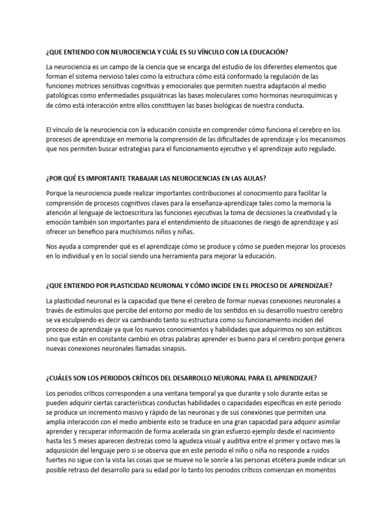NEUROCIENCIA | PDF | Aprendizaje | Evaluación