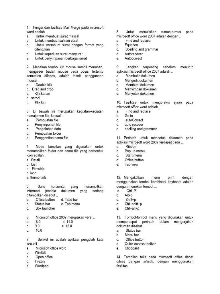 Kuis Microsoft Word dan Komputer | PDF