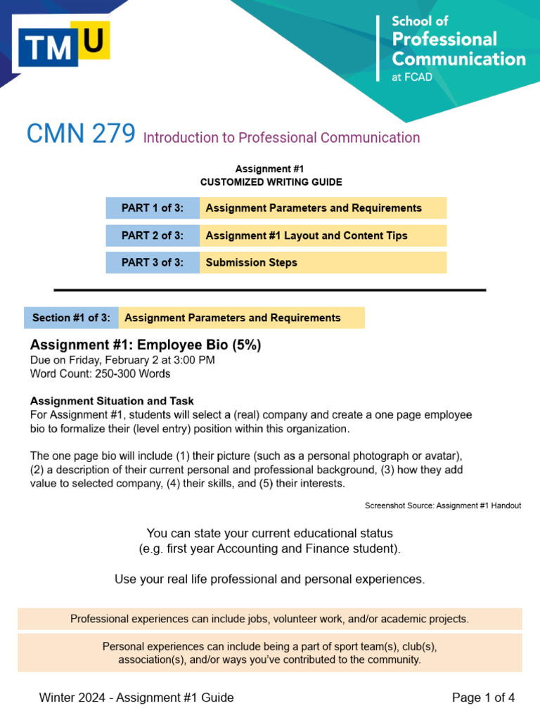 CMN 279 (Online) - Assignment #1 Guide - W2024 | PDF | Page Layout | Turnitin
