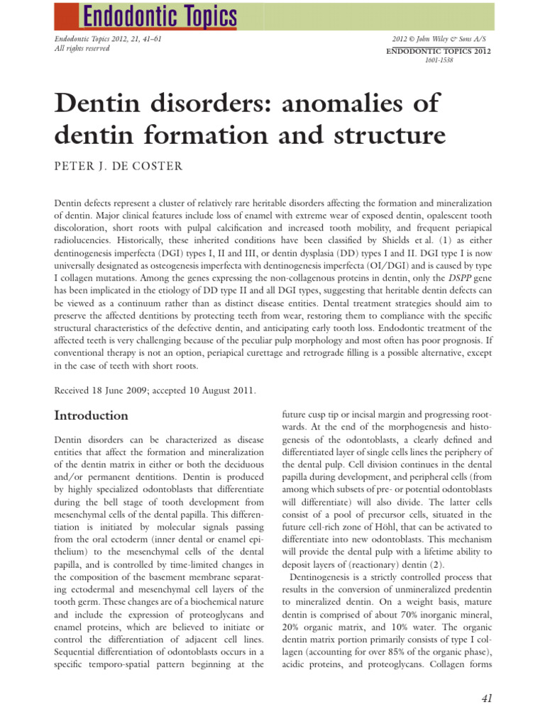 Dentin Disorders Anomalies of Dentin Formation and Structure | PDF | Dentin | Tooth