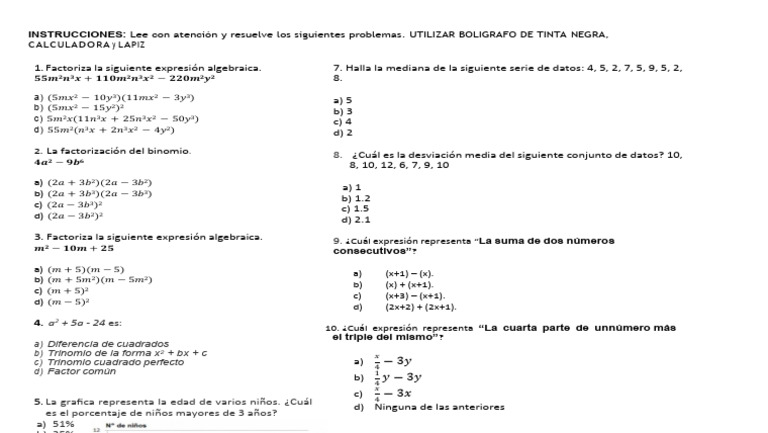 Examen Matematicas Escuela Secundaria Tecnica 111234@ | PDF ...