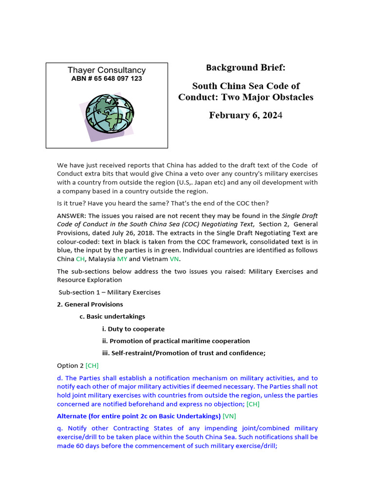 Thayer South China Sea Code Of Conduct Two Stumbling Blocks