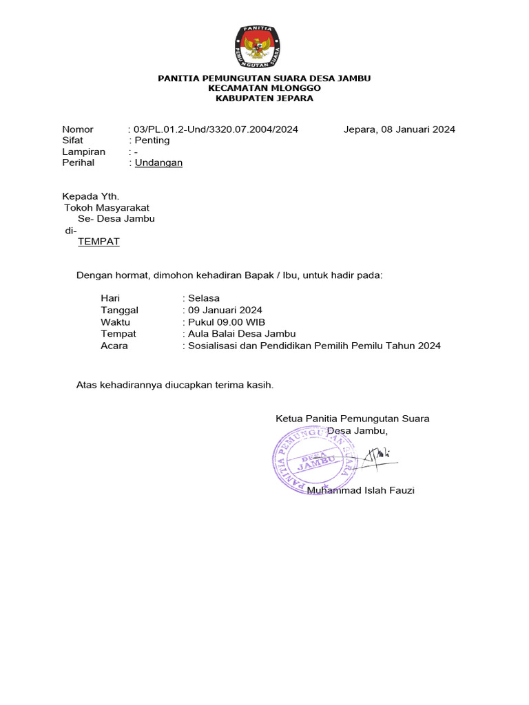 Undangan Sosialisasi Pemilu 2024 | PDF