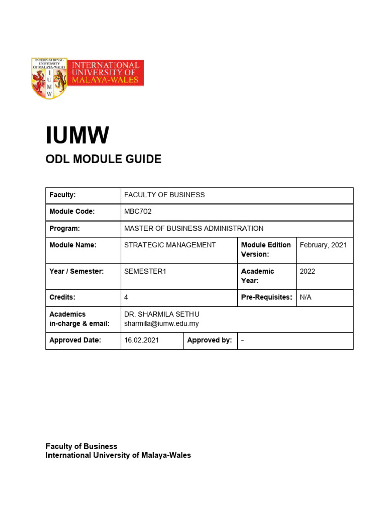 SM - Module Guide Strategic Management - ODL | PDF | Strategic ...
