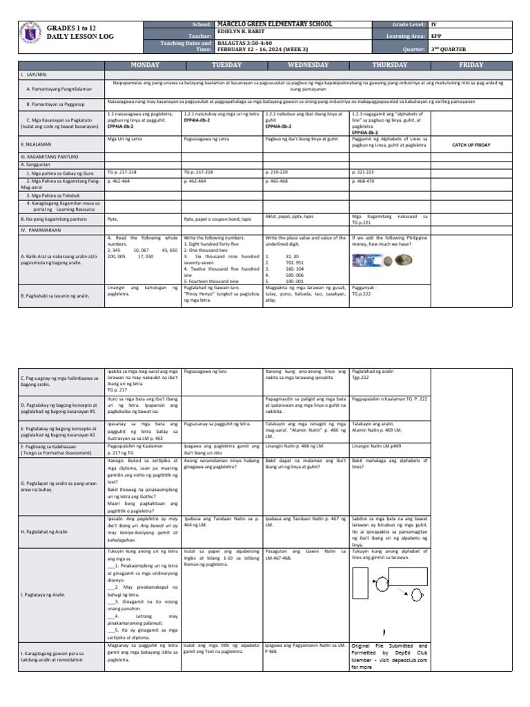 DLL - Epp 4 - Q3 - W3 | PDF