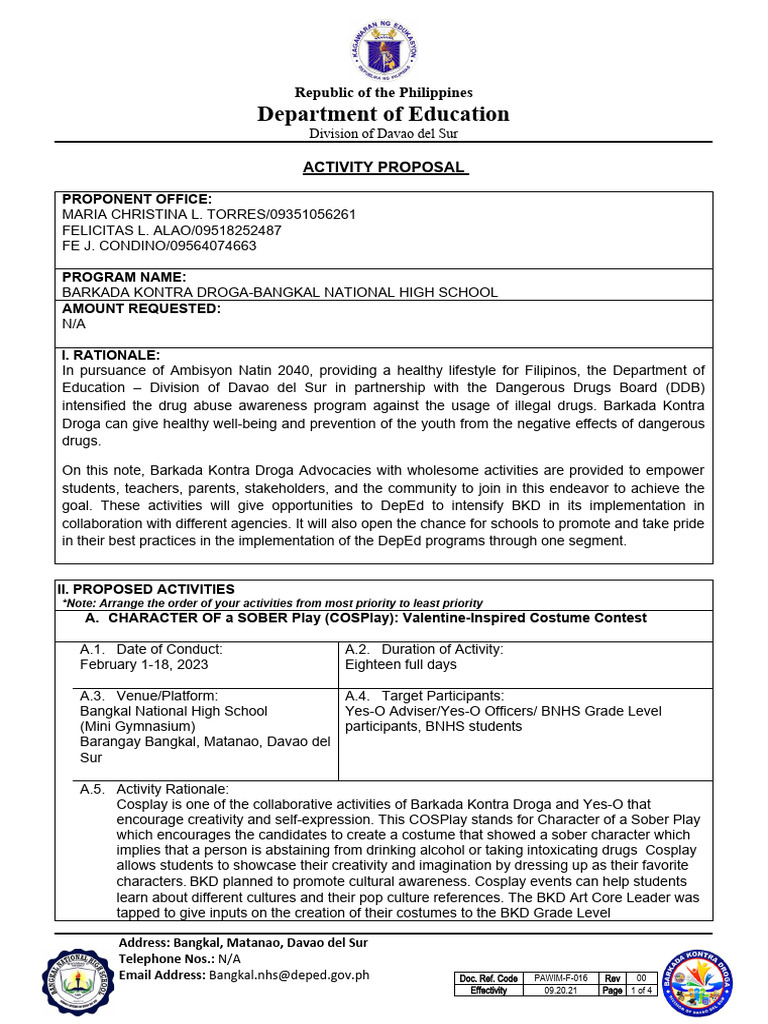 Activity Proposal Yes o Cosplay | PDF | Cosplay | Learning