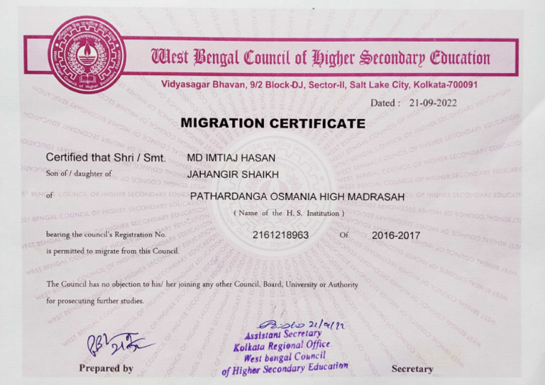 Migration Certificate | PDF