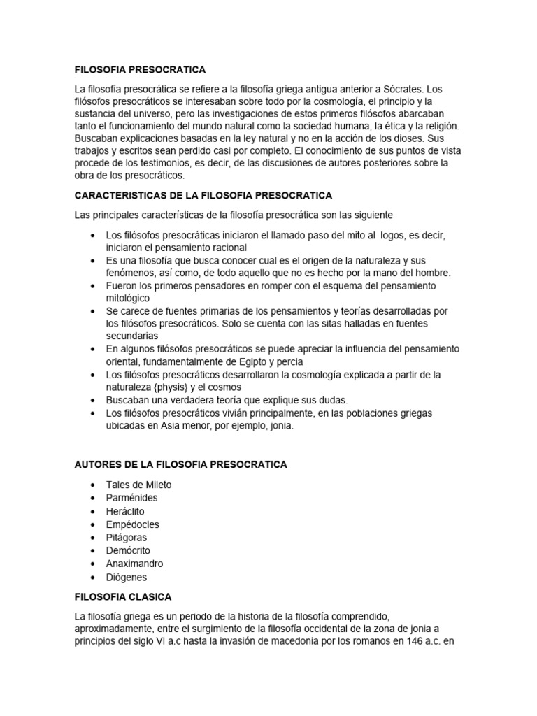 Filosofia Presocratica | PDF | Filosofía griega antigua | Filosofía ...