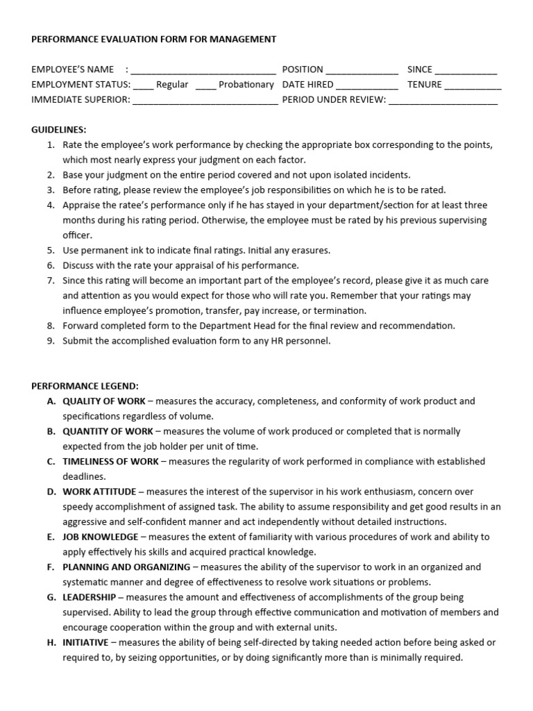 PERFORMANCE EVALUATION Management | PDF | Performance Appraisal ...