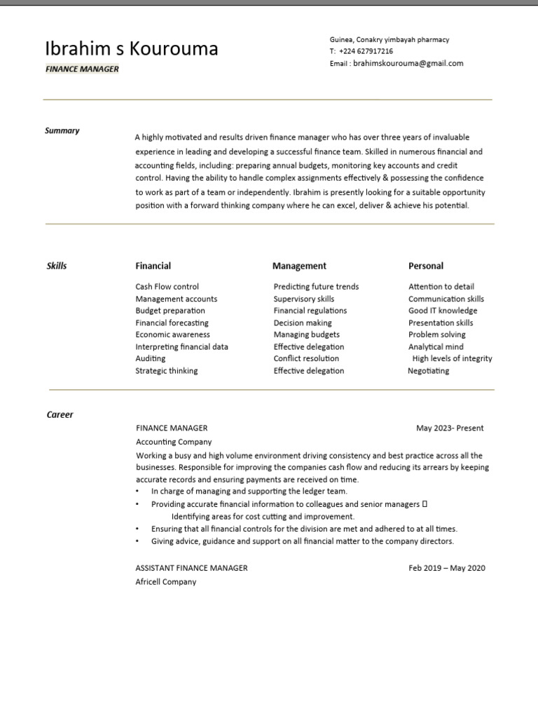 Ibrahim S Kourouma CV | Download Free PDF | Accounting | Budget