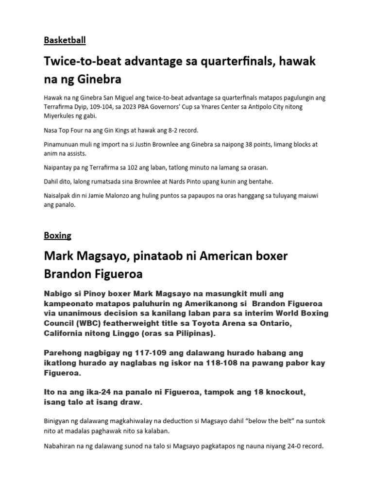 Sports Articles Example - 031143 | PDF