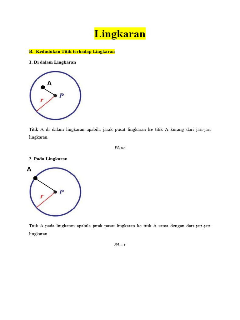 Kedudukan Titik Terhadap Lingkaran | PDF