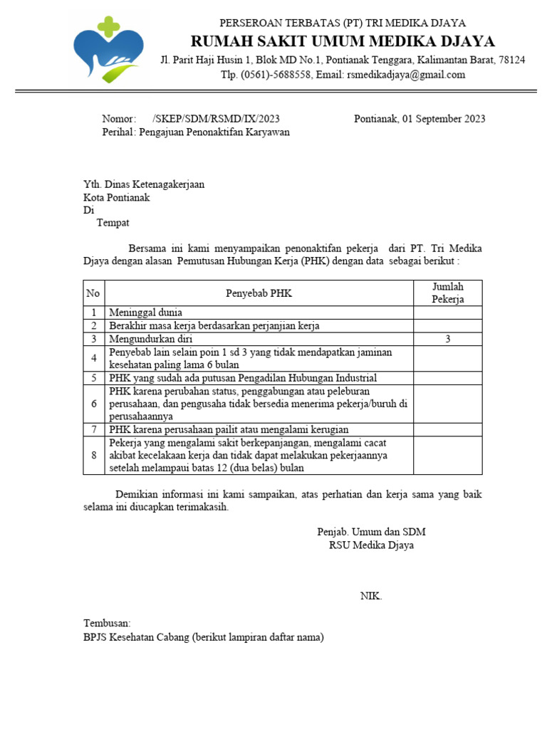 Surat Penonaktifan Bpjs Pdf