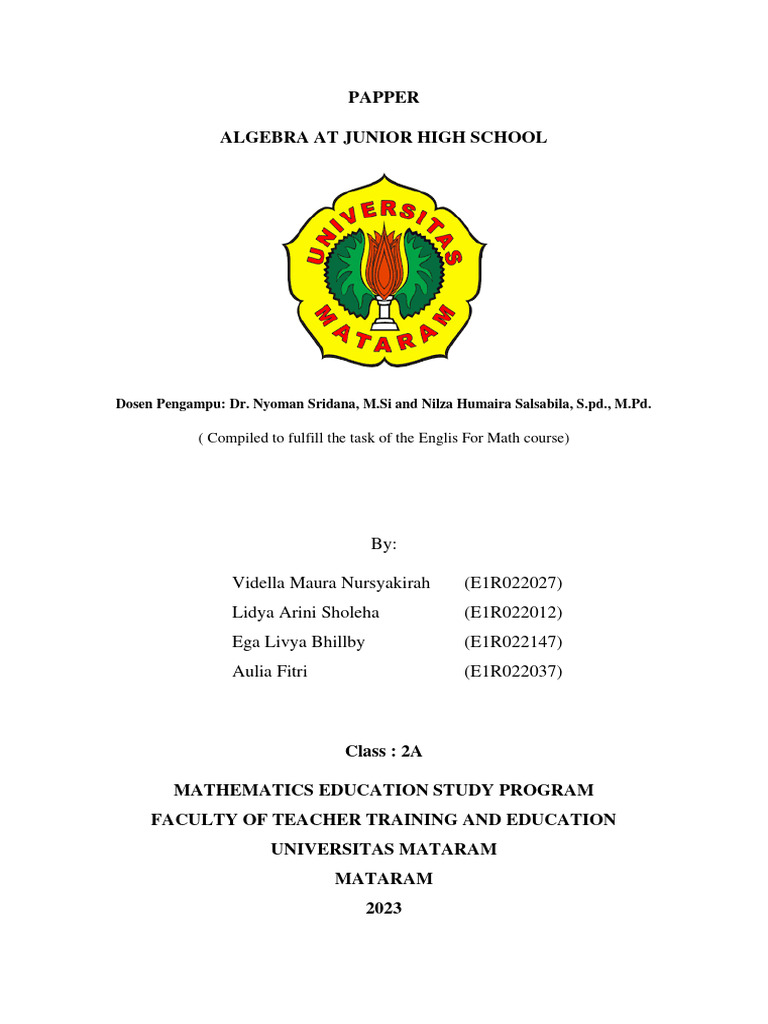 PAPER ENGLISH FOR MATH Grup 1 Junior High School | PDF | Variable ...
