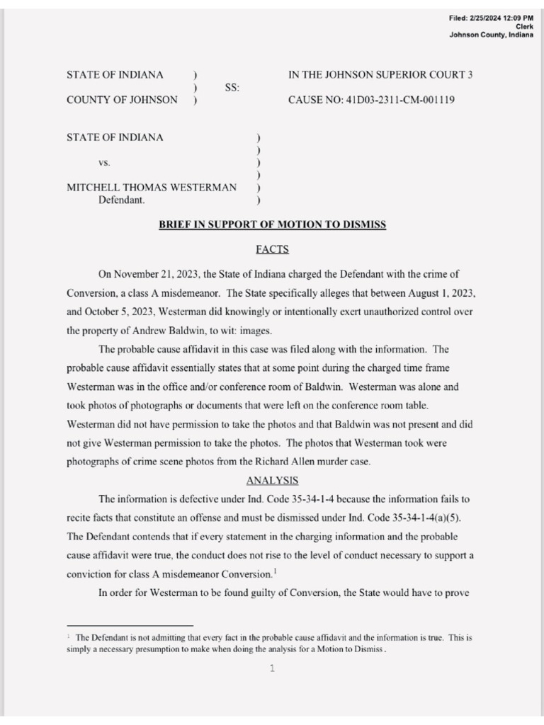 2024 02 26 - Brief in Support of Motion To Dismiss - Mitchell Westerman - in PDF | PDF