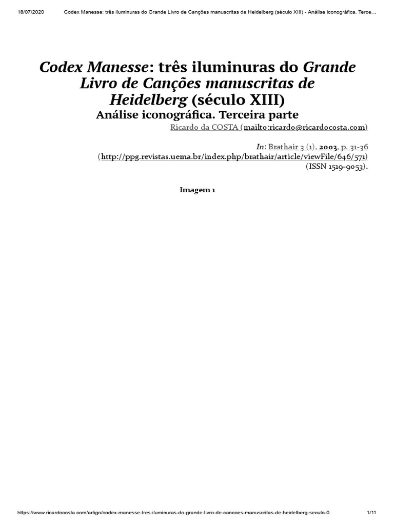 Codex Manesse: Análise de Iluminuras | PDF | Cavalheirismo | Castelo