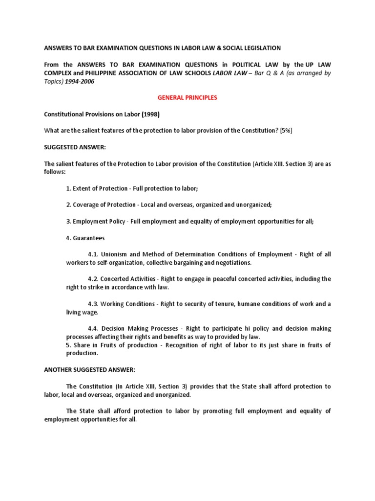 Bar Exam Questions and Answers - Labor (1996-2007) | PDF | Strike ...