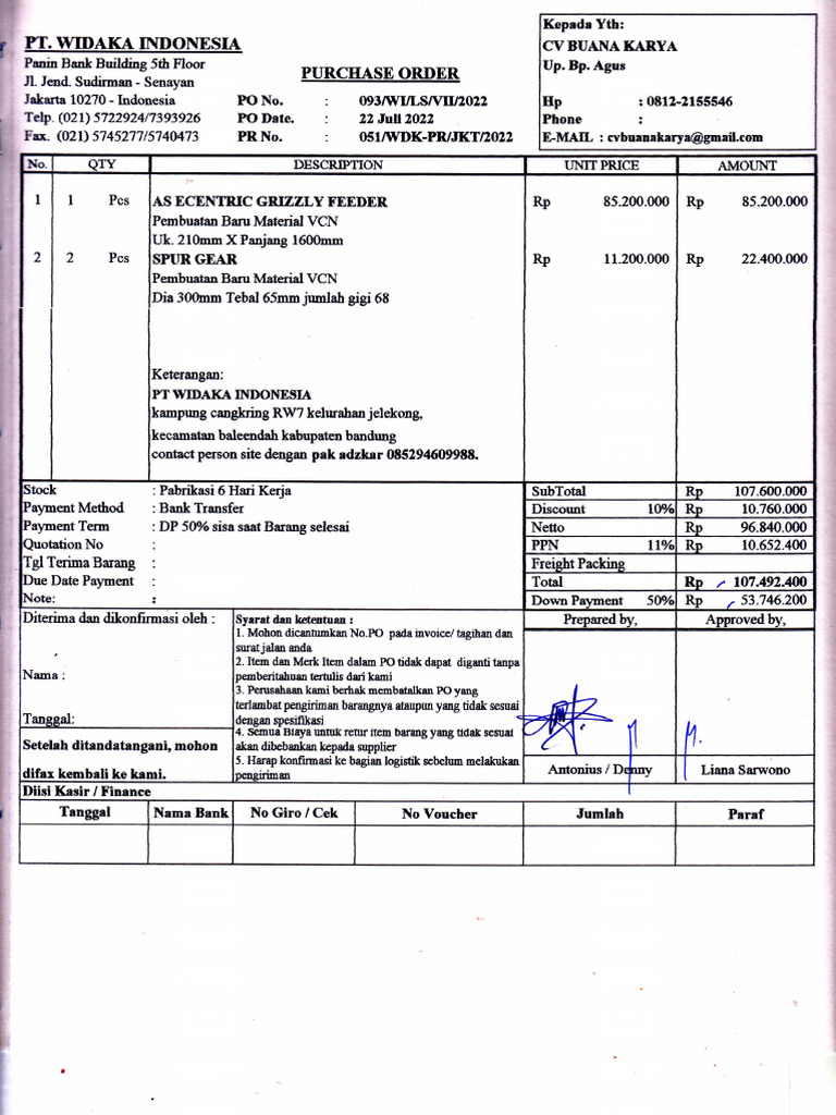 Po 093 Widaka - Cv. Buana Karya | PDF