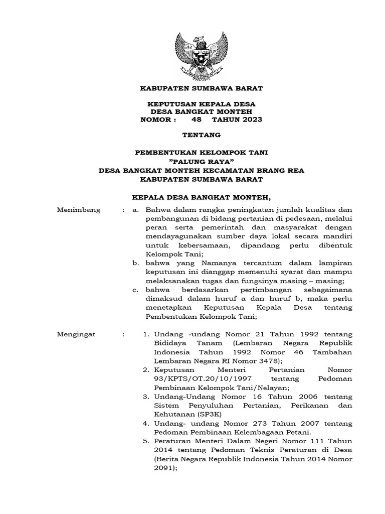 Pembentukan Kelompok Tani Palung Raya | PDF