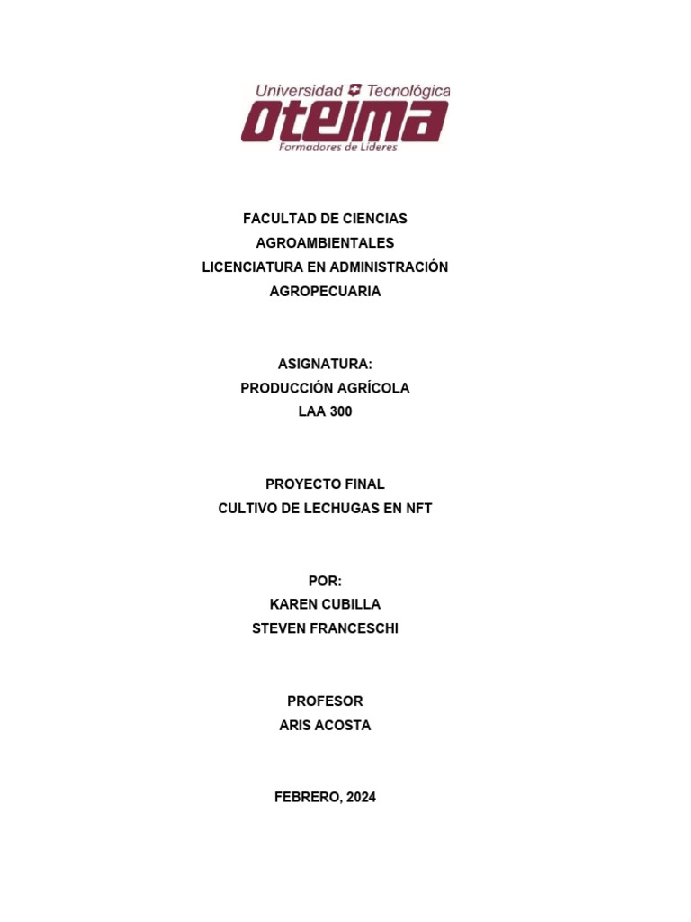 Proyecto Final (Lechugas) NFT | PDF | Hidroponia | Lechuga