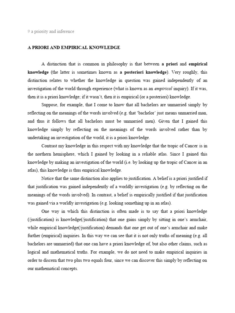9 A Priority and Inference | PDF | Knowledge | A Priori And A Posteriori