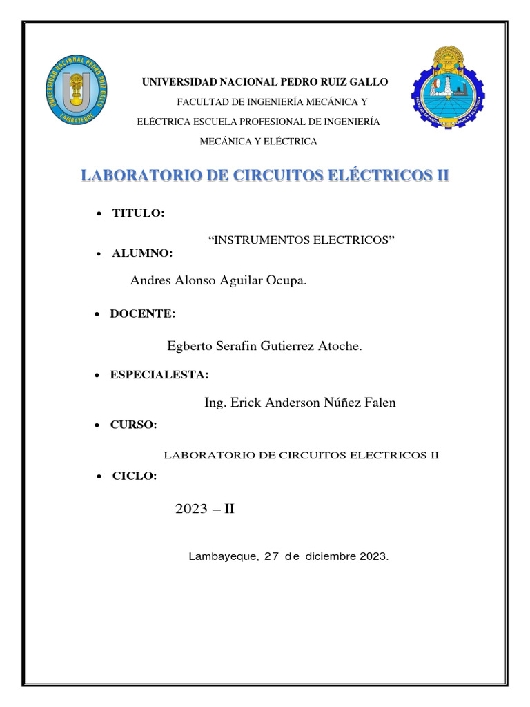 Informe 01-Lab Circuitos Electricos Ii | PDF | Ingenieria Eléctrica | Corriente eléctrica