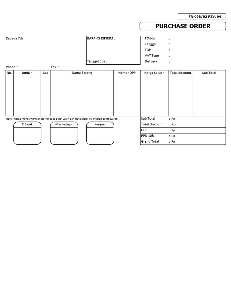 Contoh Format Purchase Order Sederhana | PDF