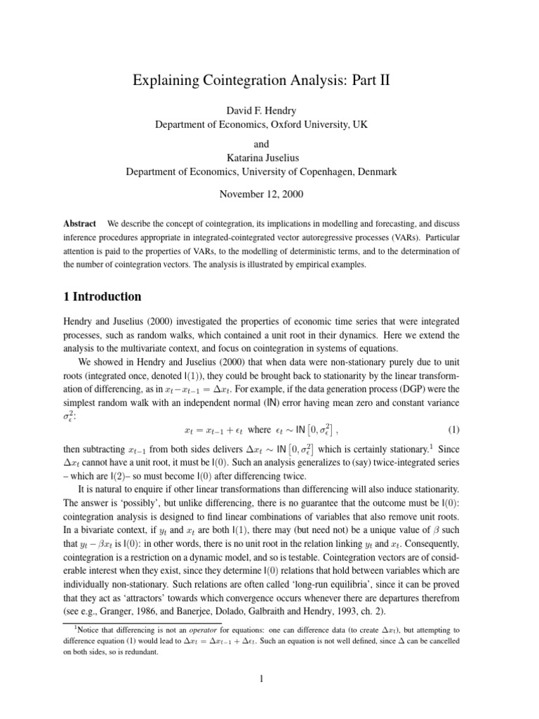 Explaining Cointegration Analysis - Part II | Download Free PDF | Vector Autoregression ...